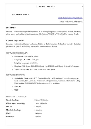 ShaileshSinha_CV | PDF