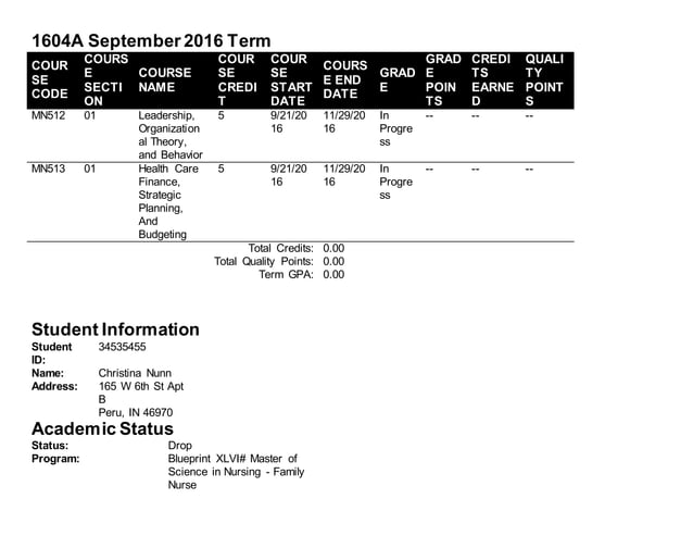 Kaplan University Transcript 10:2016 | PPT