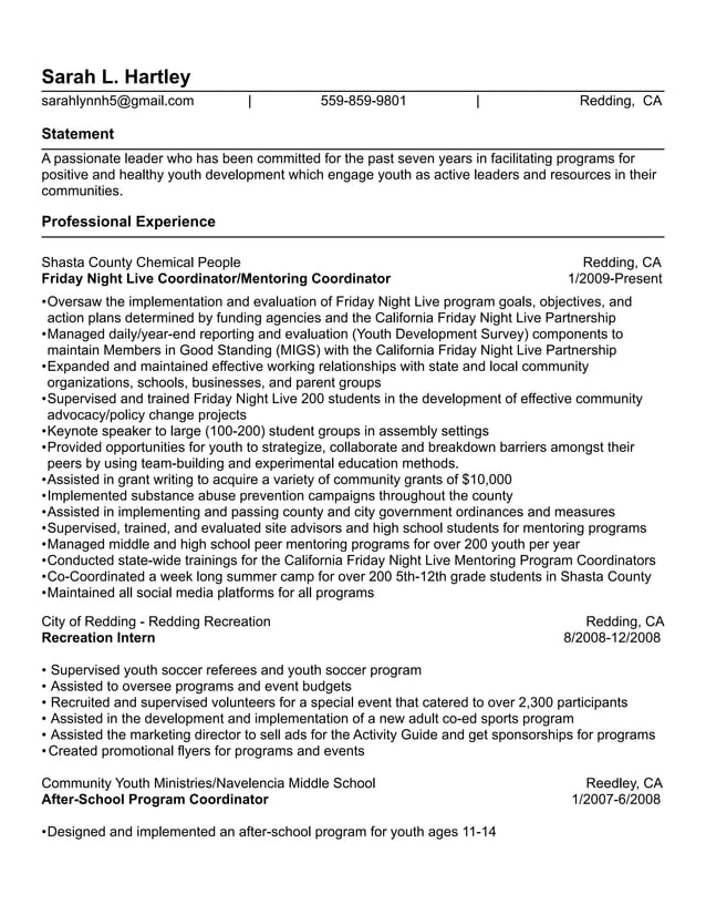 Hartley_Sarah_Resume (1) | PDF | Education