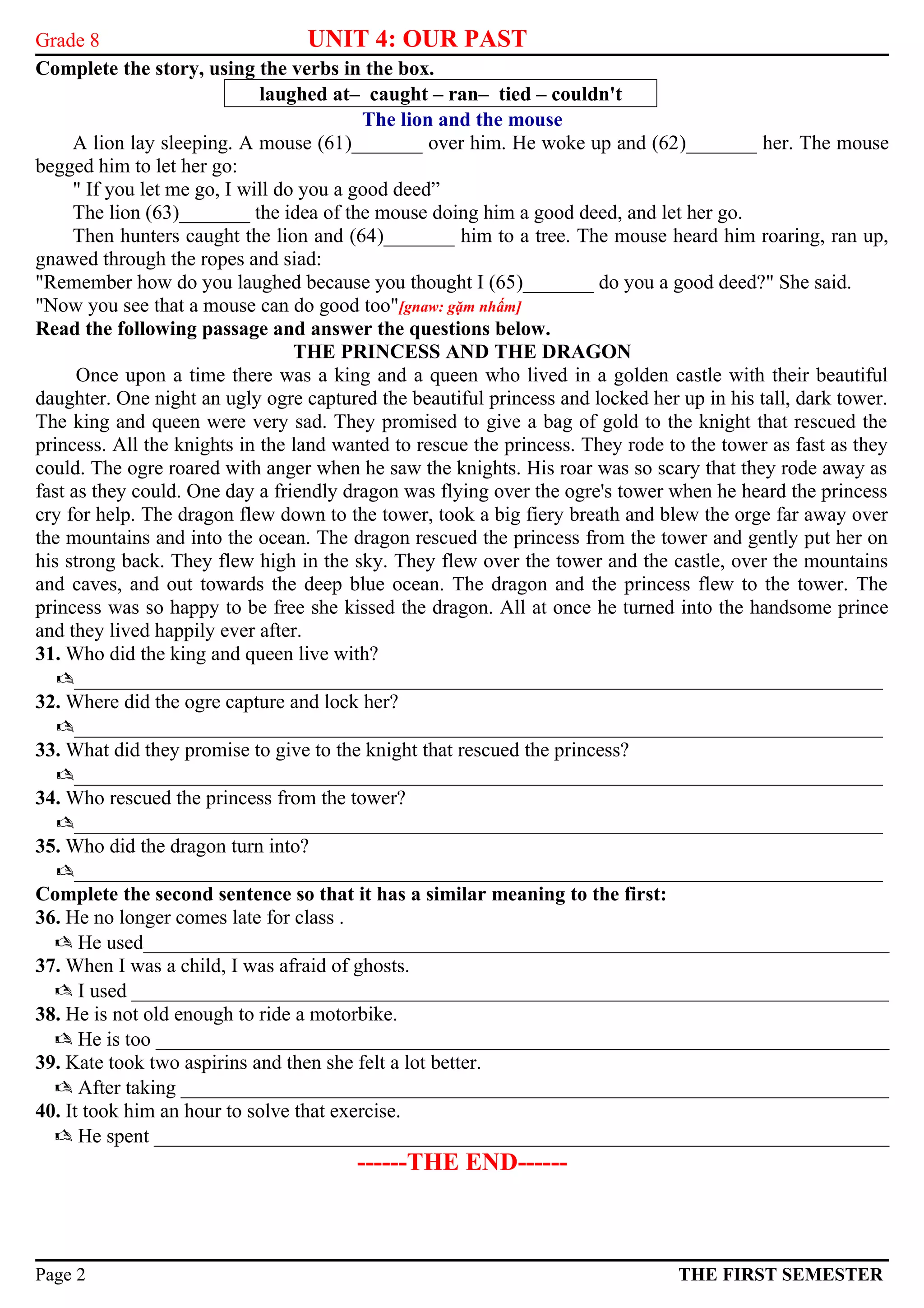 E8 unit unit 4 our past | PDF