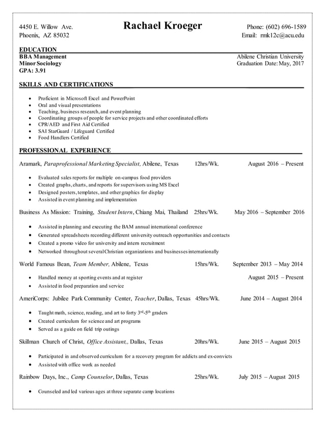 Rachael Kroeger Resume 2016 | DOCX