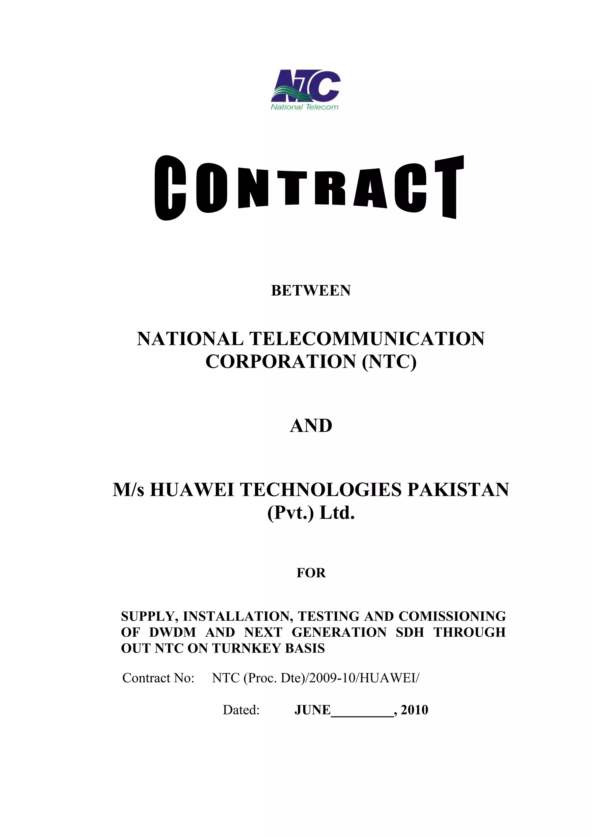 Contract Agreement - Longhaul Backbone Project | PDF