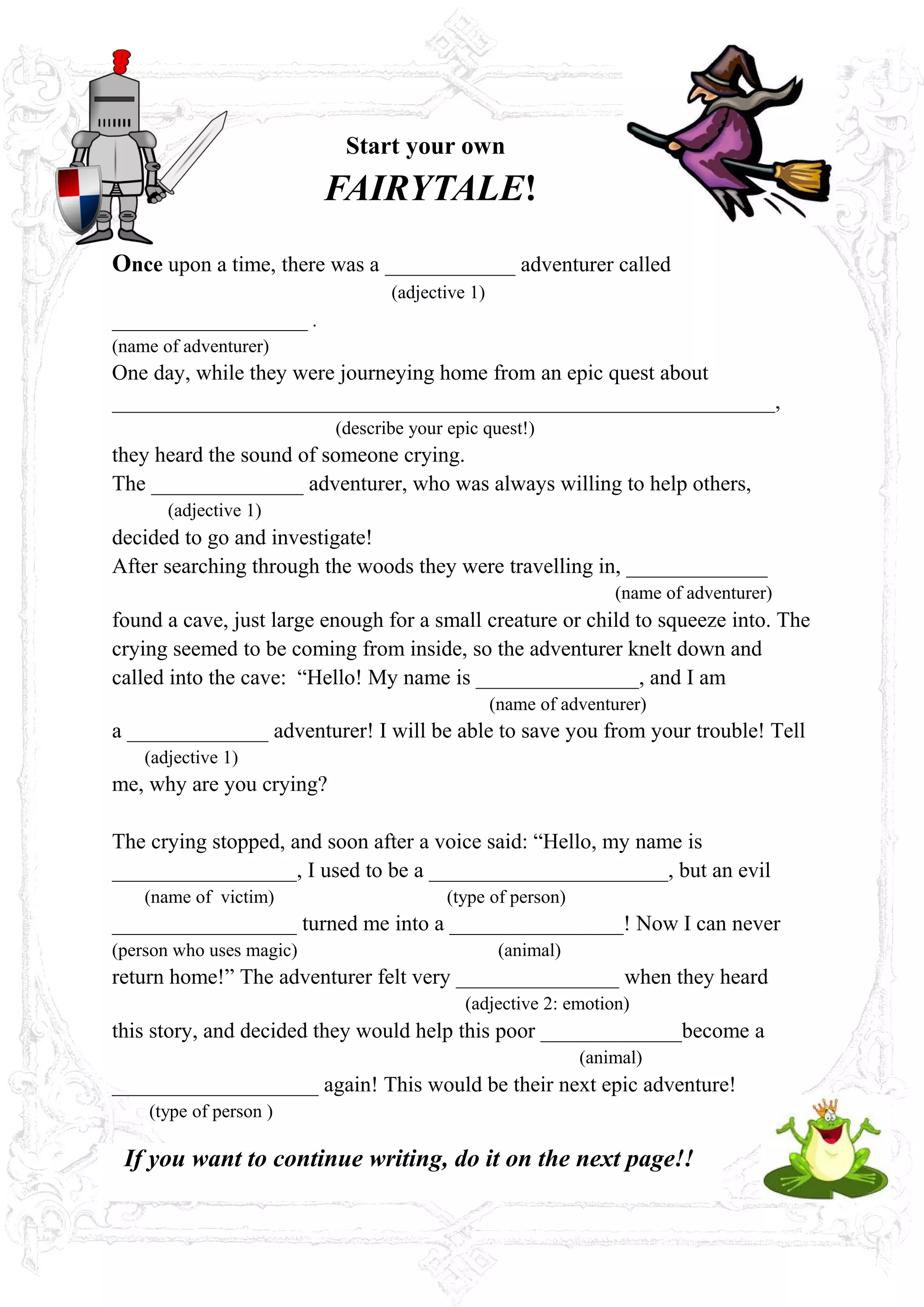 Start your own fairytale mad libs | DOC