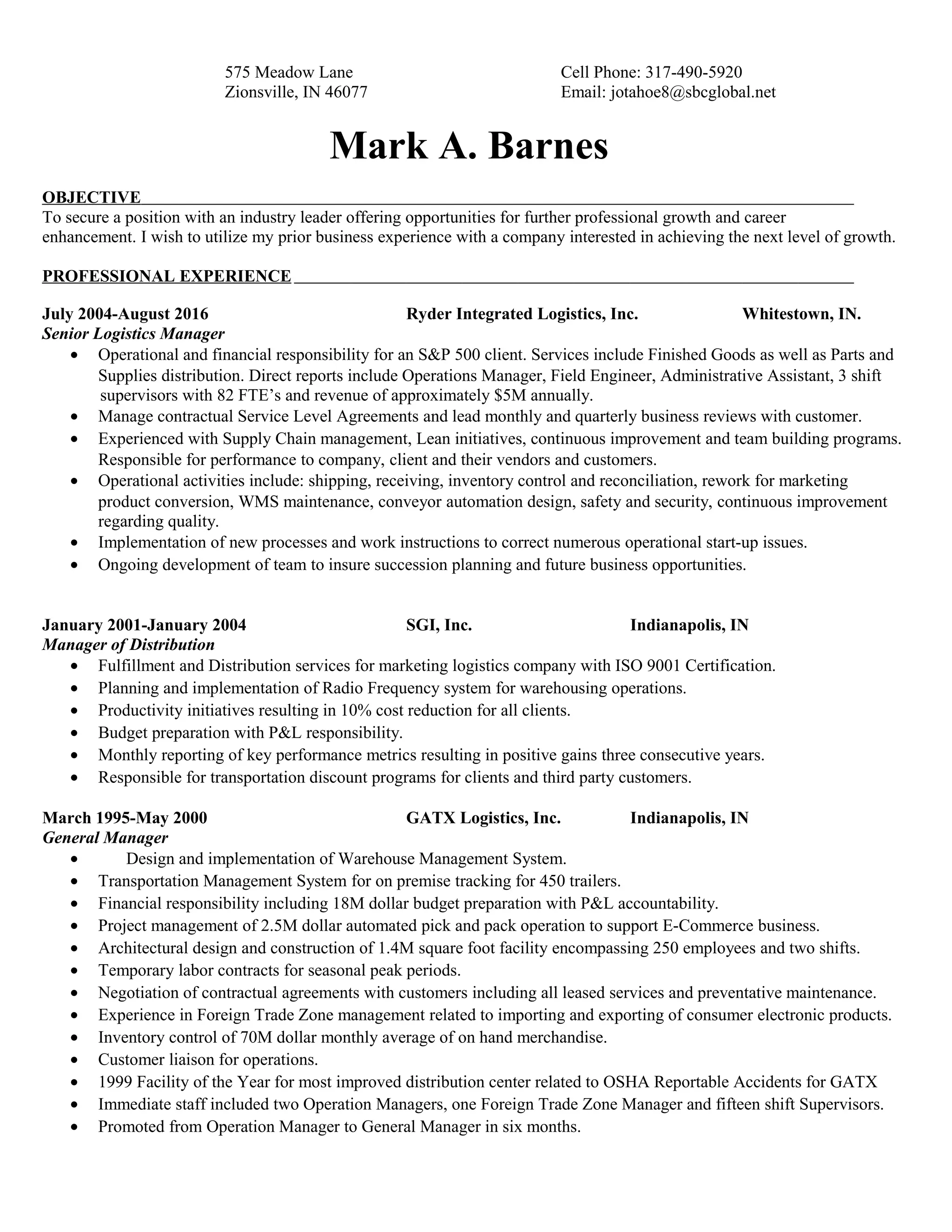 Mark Barnes Resume | PDF