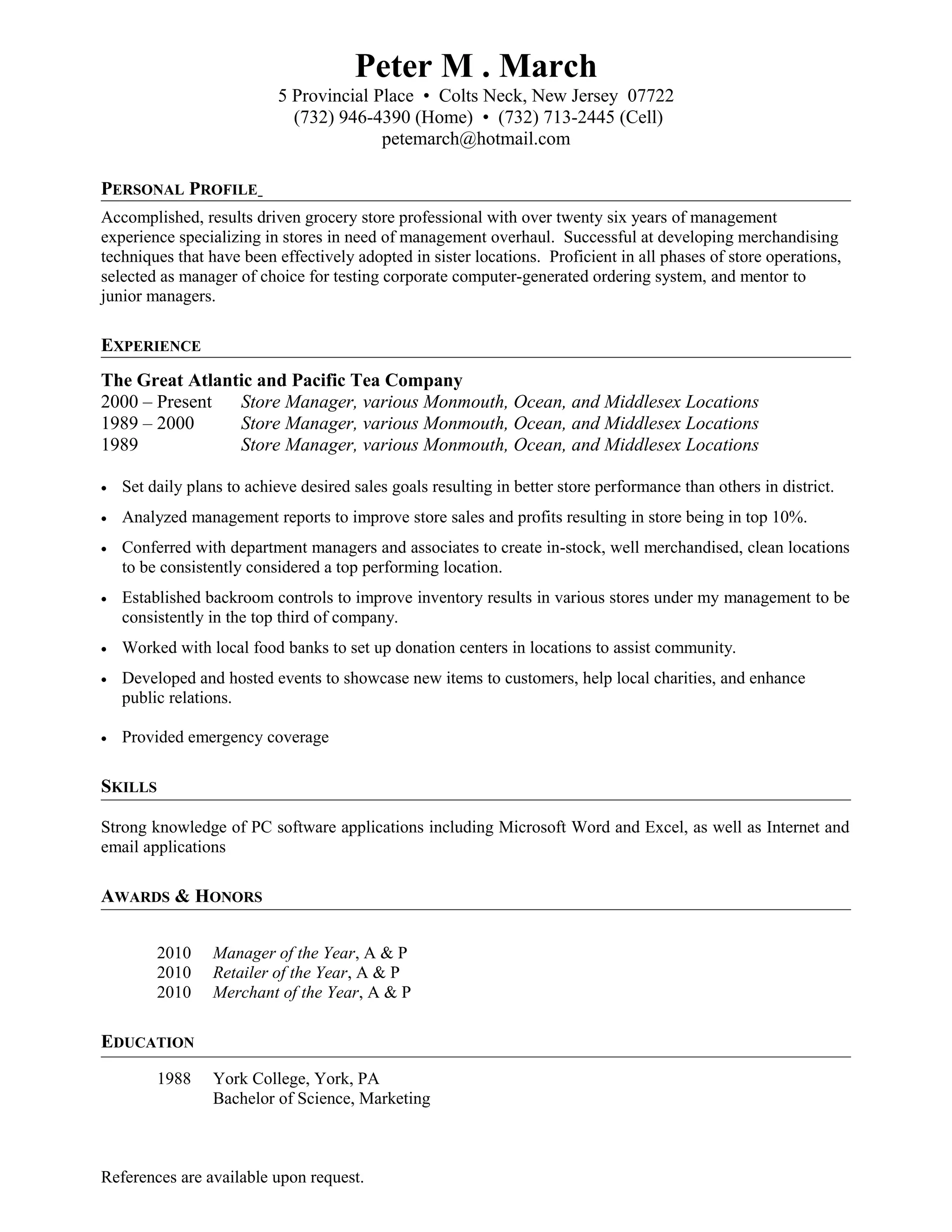 Resume Peter March | DOC