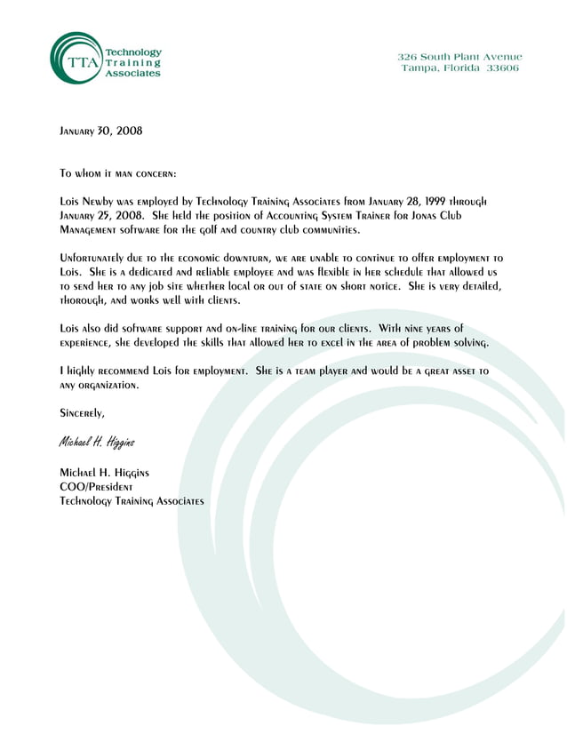 Reference Letter from TTA | PDF