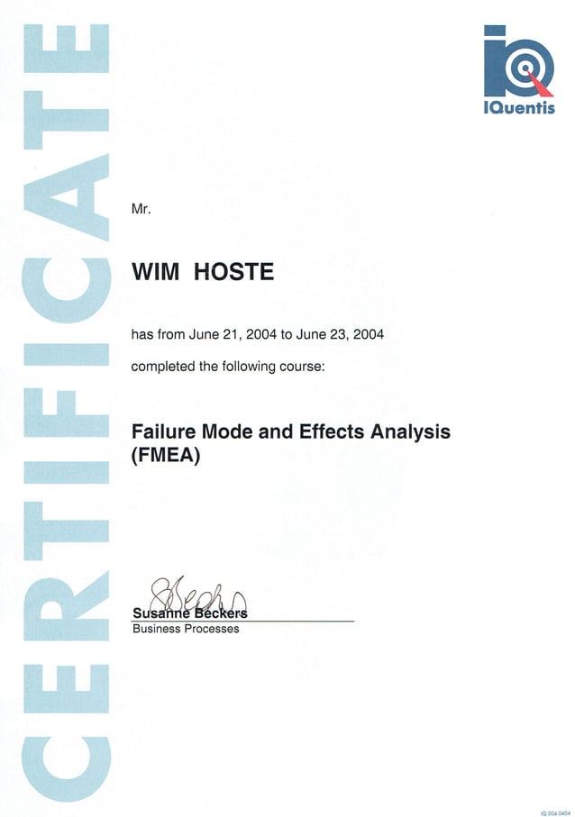 FMEA Certificate | PDF