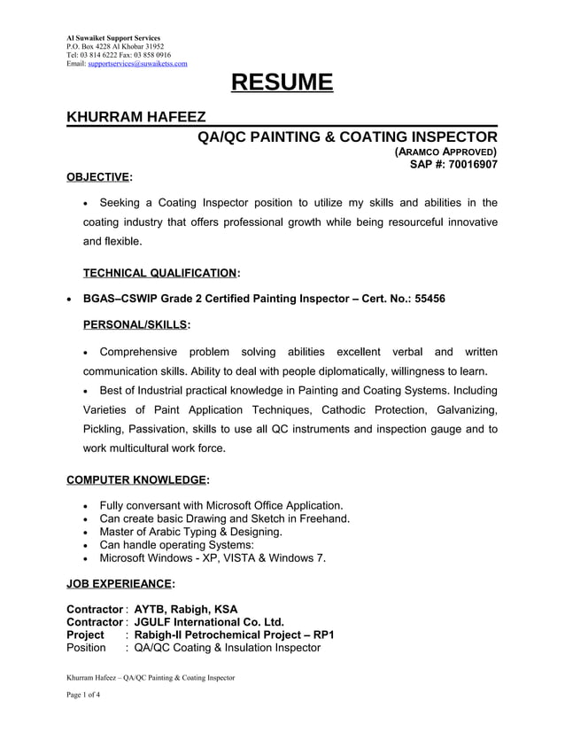 QA_QC PAINTING & COATING INSPECTOR - KHURRAM HAFEEZ | DOC