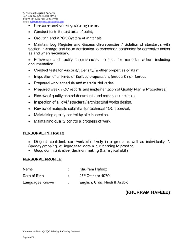 QA_QC PAINTING & COATING INSPECTOR - KHURRAM HAFEEZ | DOC