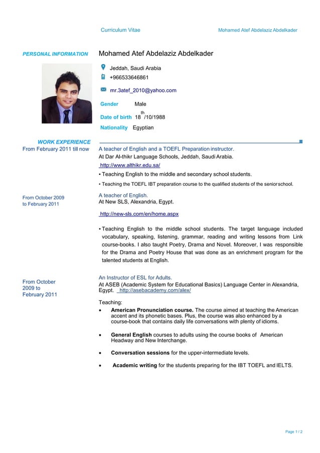 Mohamed Atef's CV | PDF | Professional School | Postgraduate Education