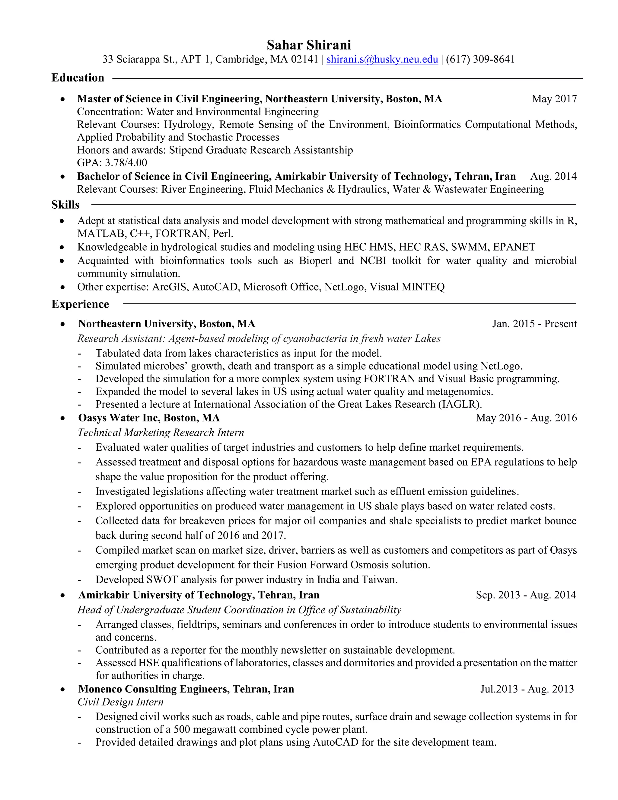 Sahar Shirani- Resume | PDF