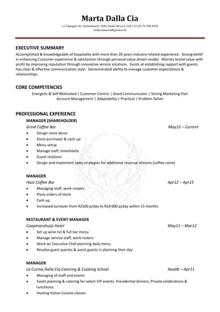 Marta Dalla Cia Resume Feb 2016 | PDF