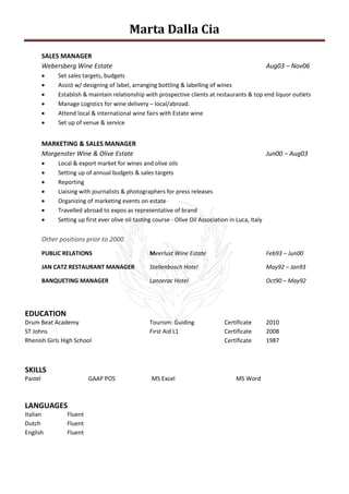 Marta Dalla Cia Resume Feb 2016 | PDF