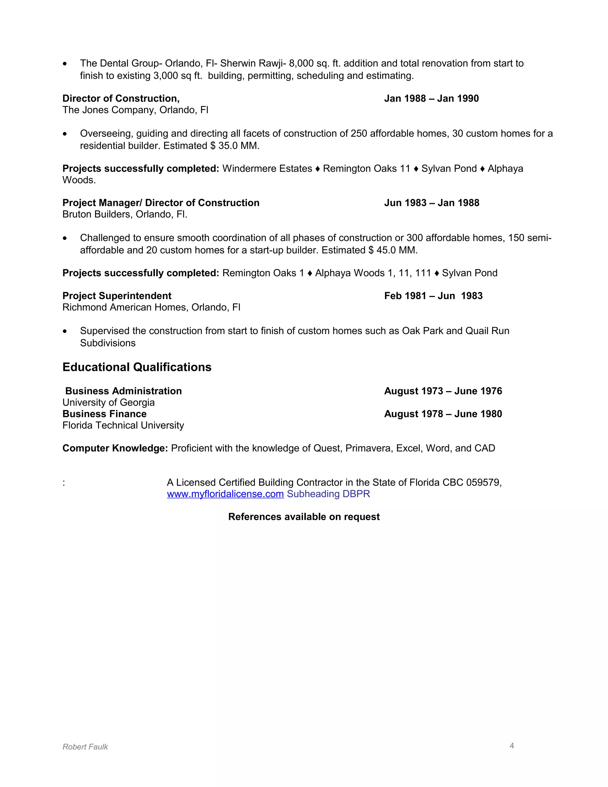 Robert Faulk Resume 2011 | DOC