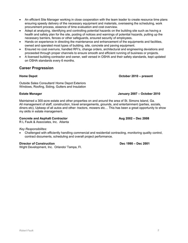 Robert Faulk Resume 2011 | PDF