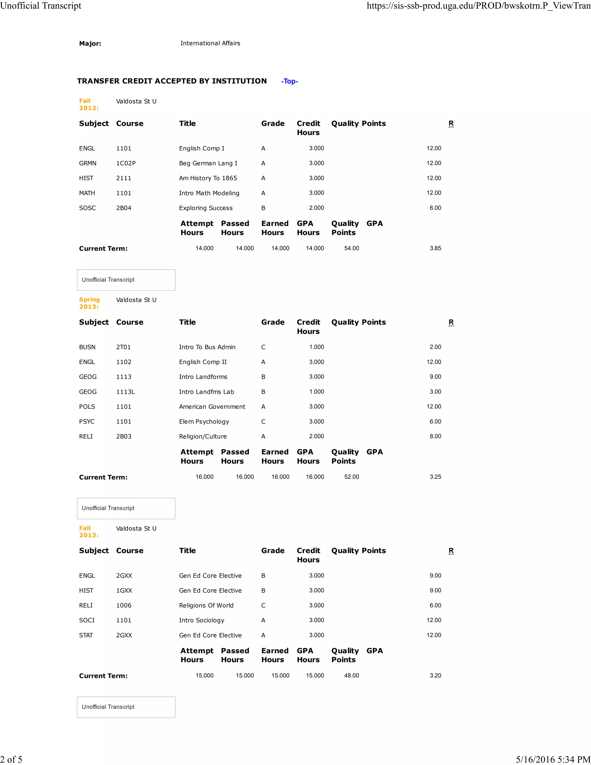 Unofficial Transcript Chupp | PDF
