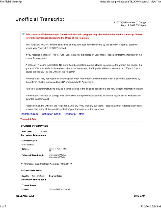 Unofficial Transcript Chupp | PDF
