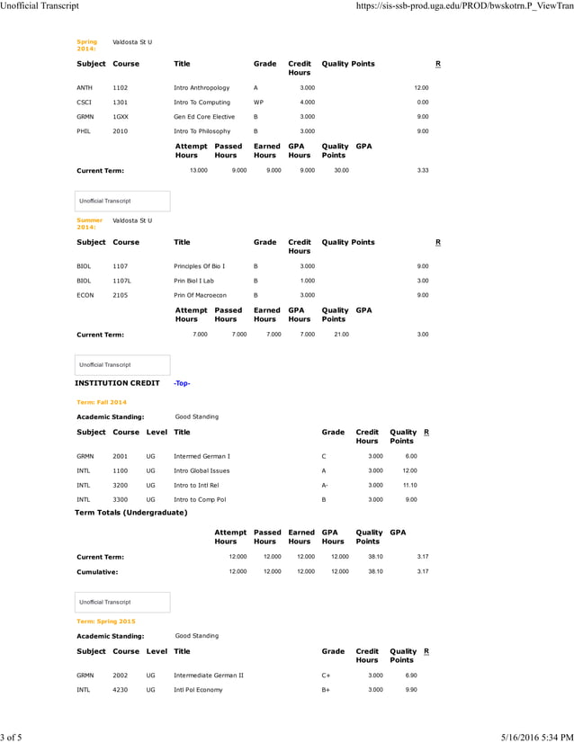Unofficial Transcript Chupp | PDF