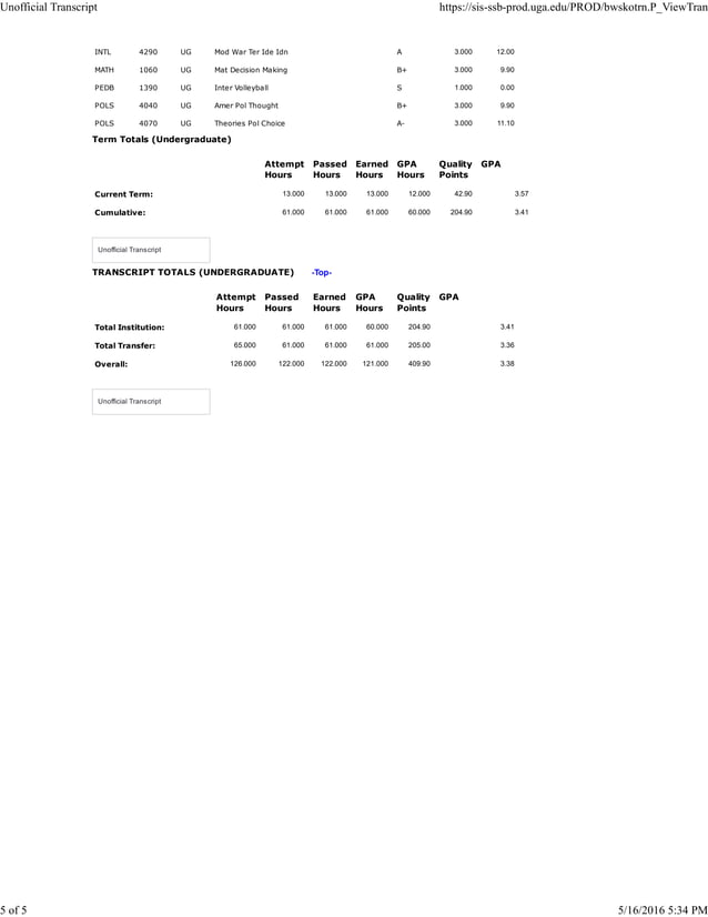 Unofficial Transcript Chupp | PDF