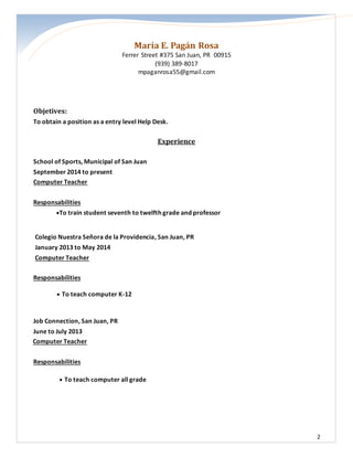 Resume MARIA E PAGAN (REVISADO) | DOCX | Technology & Computing