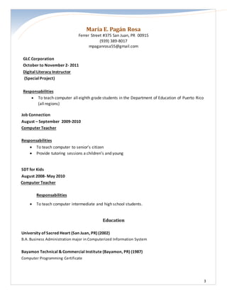 Resume MARIA E PAGAN (REVISADO) | DOCX | Technology & Computing
