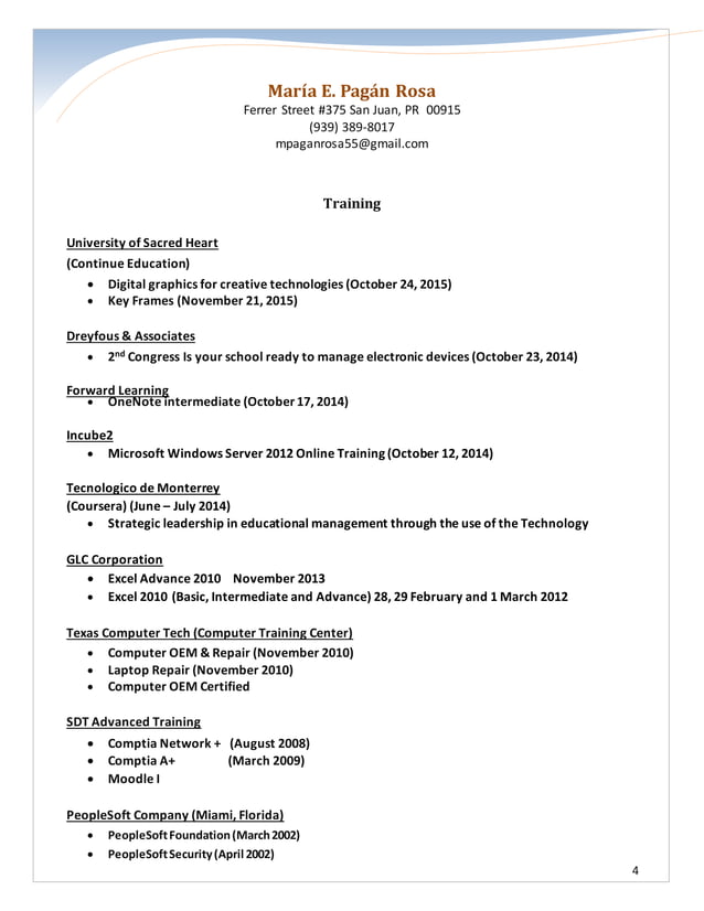 Resume MARIA E PAGAN (REVISADO) | DOCX | Technology & Computing