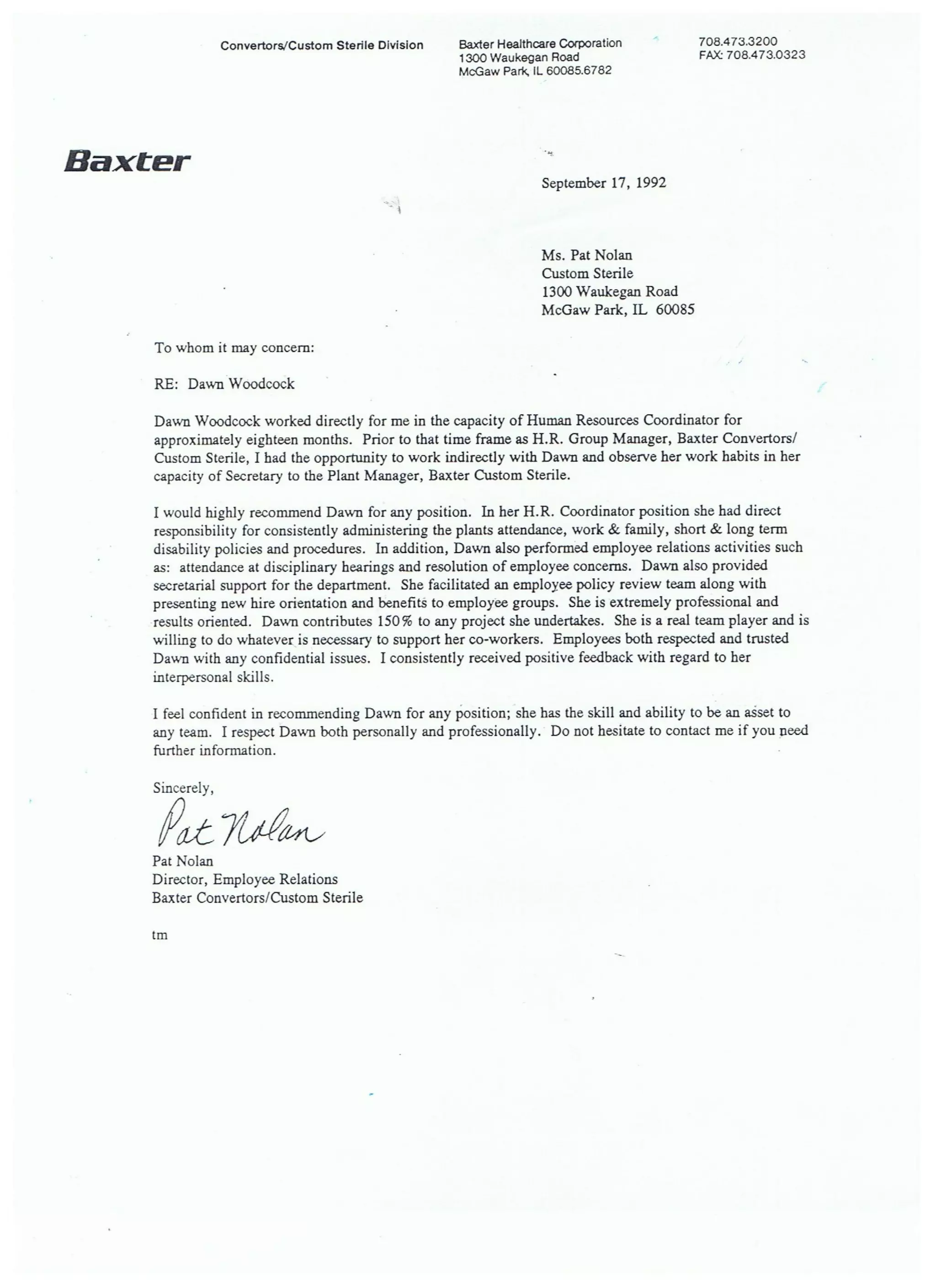 Letter of Recommendation Baxter Pat Nolan | PDF