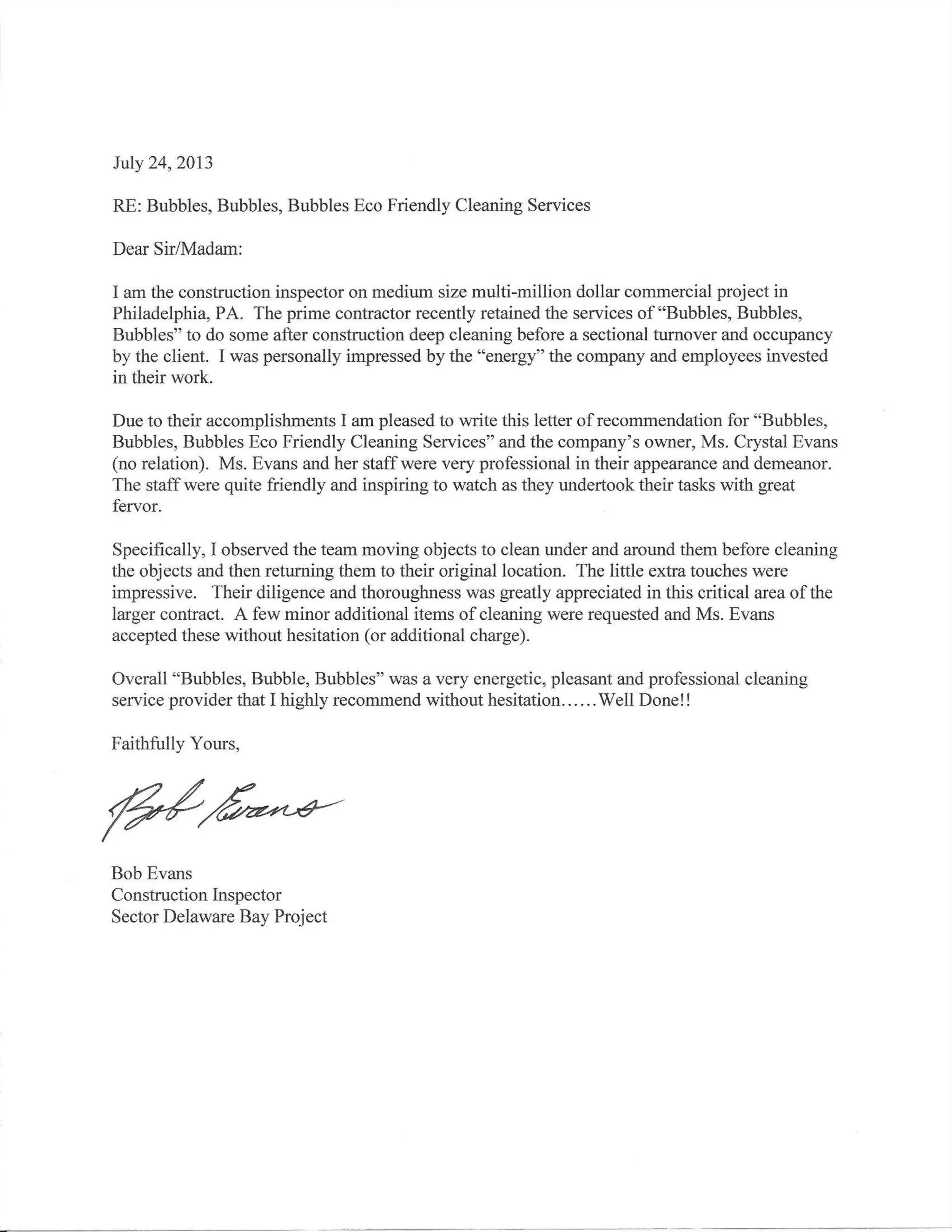 Reference Letter Bob Evans | PDF