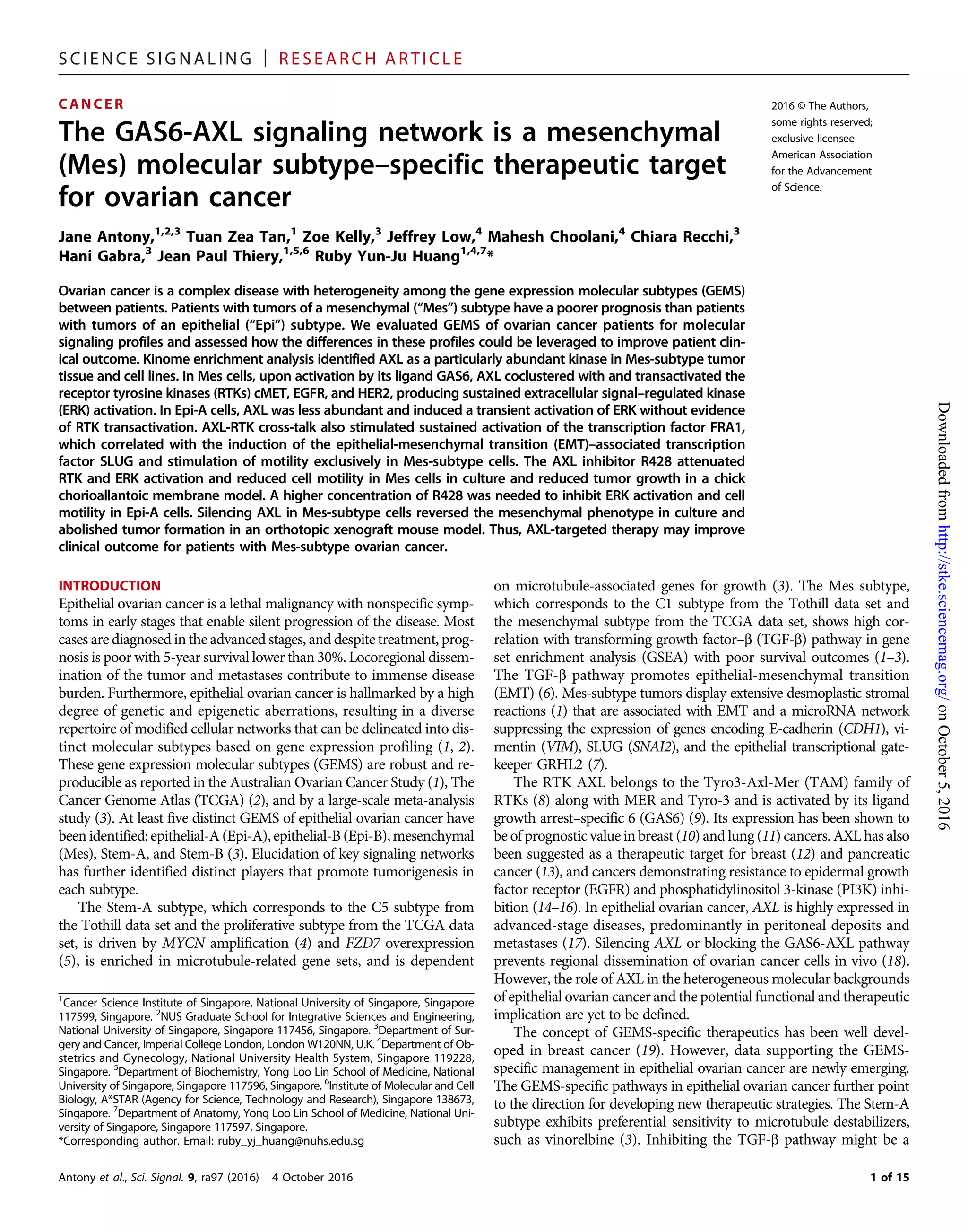 The GAS6-AXL signaling network is a mesenchymal (Mes) molecular subtype ...