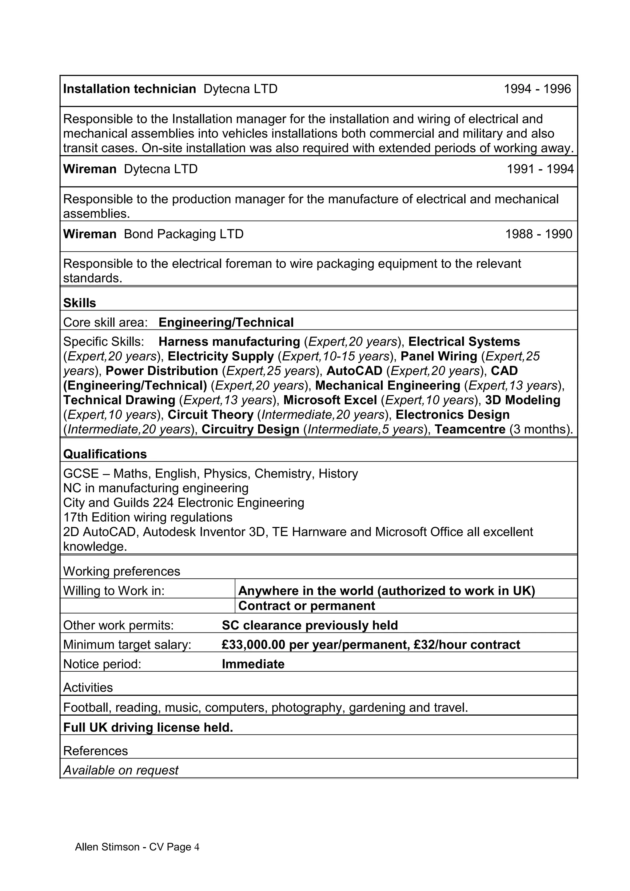 Allen Stimson CV5 | PDF | Technology & Computing