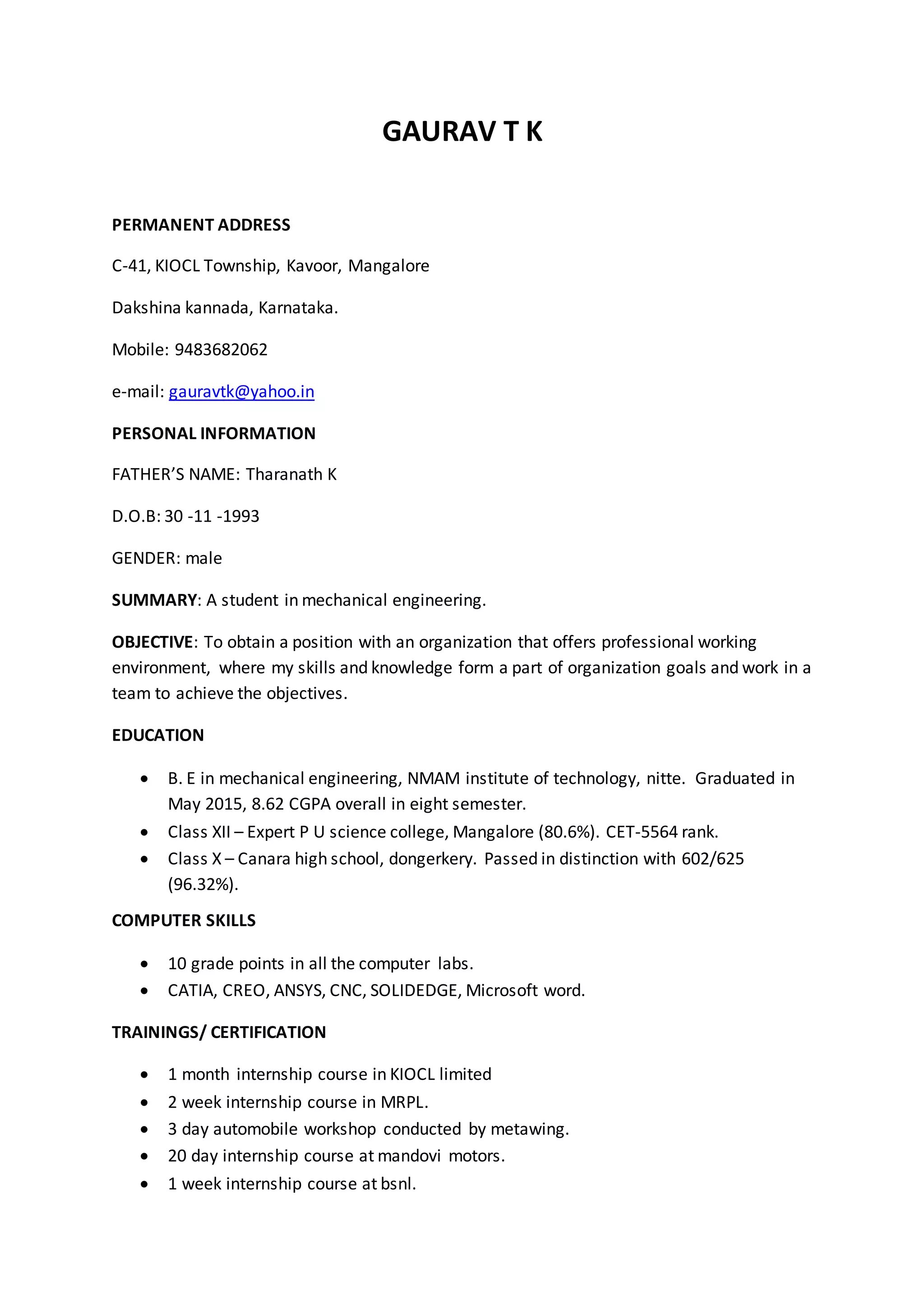 GAURAV T K resume | DOCX