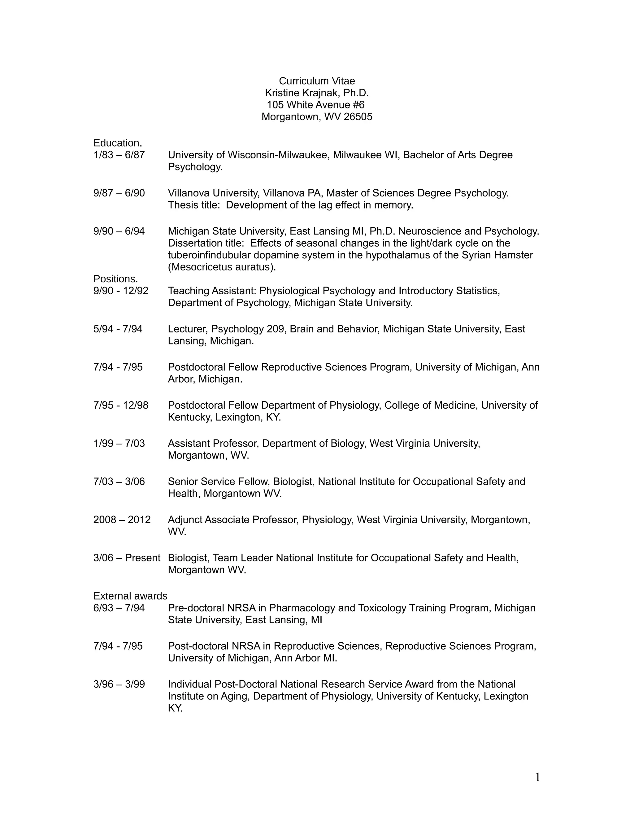 KrajnakCurriculumVitae | DOC