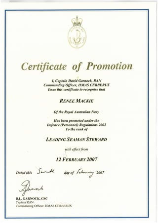 Certificate of Promotion to Leading Hand | PDF