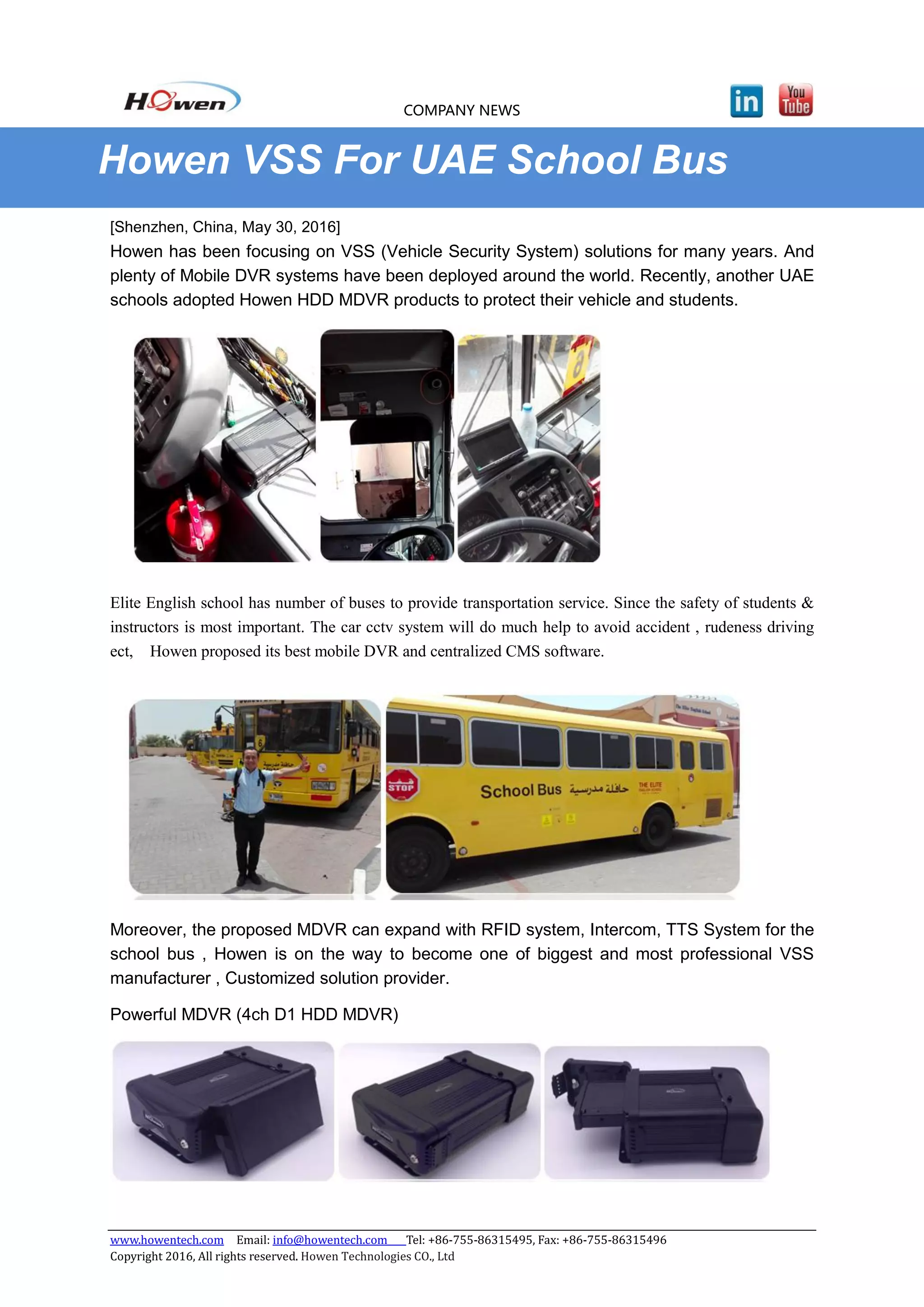 COMPANY NEWS-Howen VSS for UAE School Bus | PDF