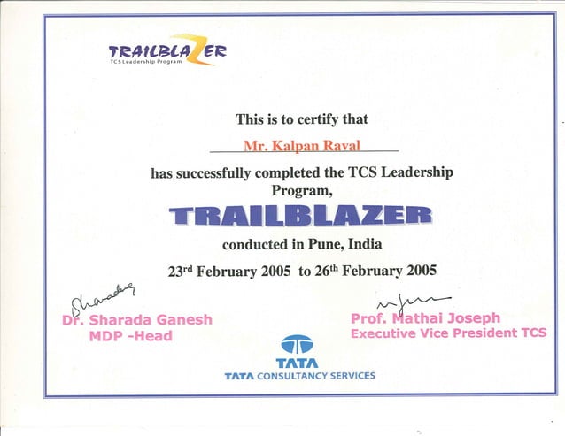 Trailblazer Certificate - Kalpan | PDF