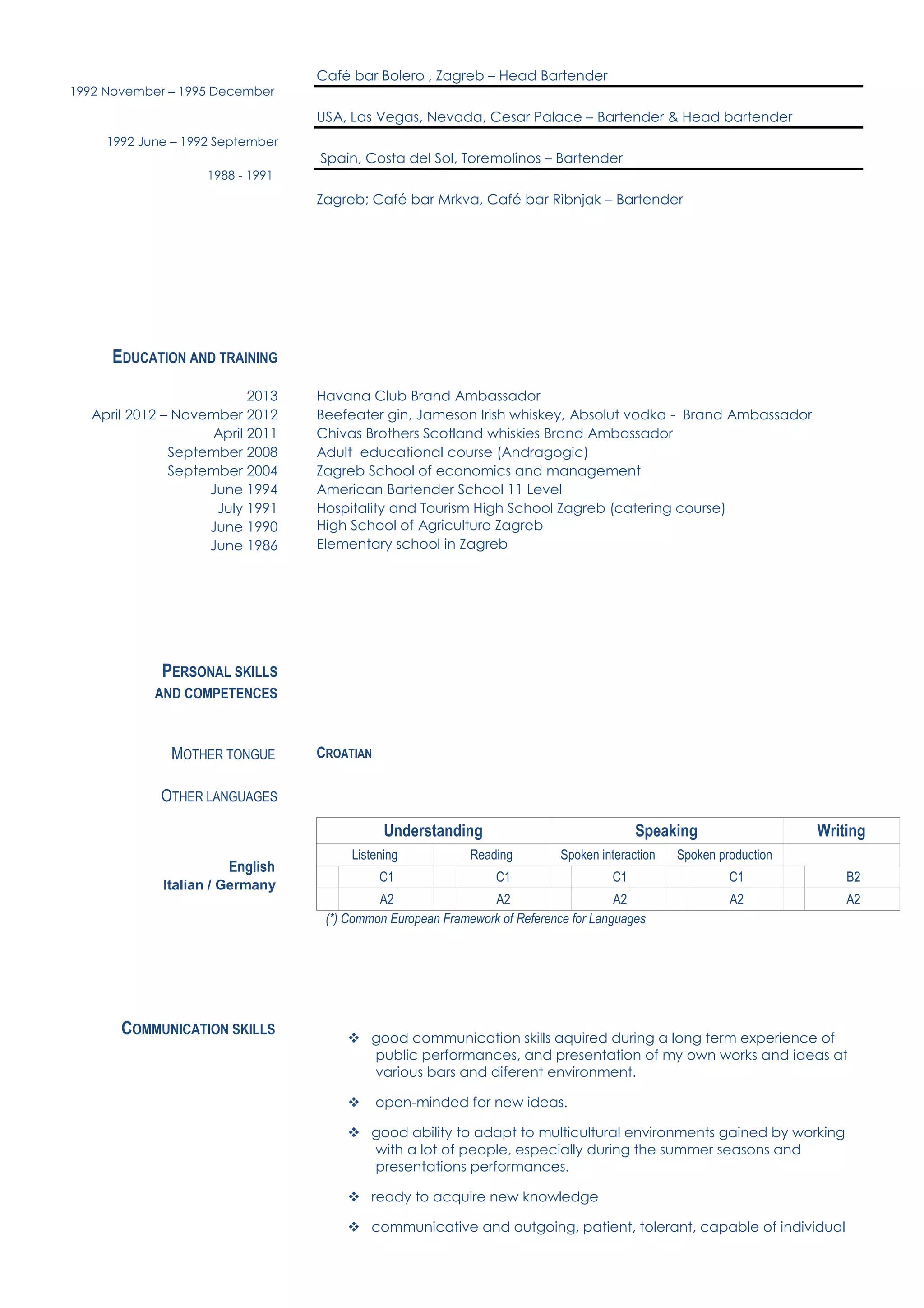 CV-Vjenceslav Madic | PDF | Bars & Restaurants | Attractions