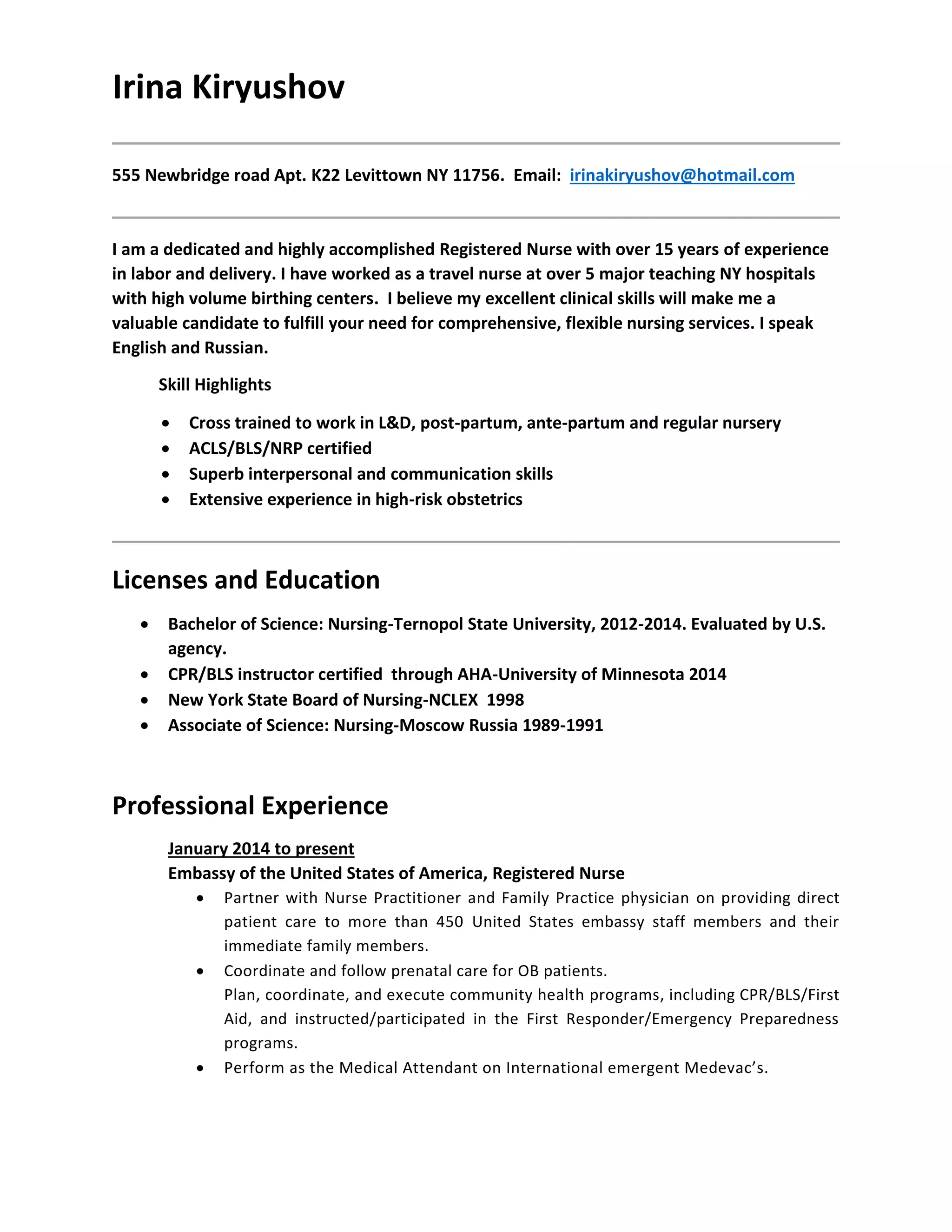 Irina Resume | PDF | Pregnancy | Reproductive Health