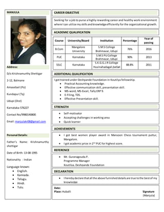 Manjula shettigar_Resume | PDF