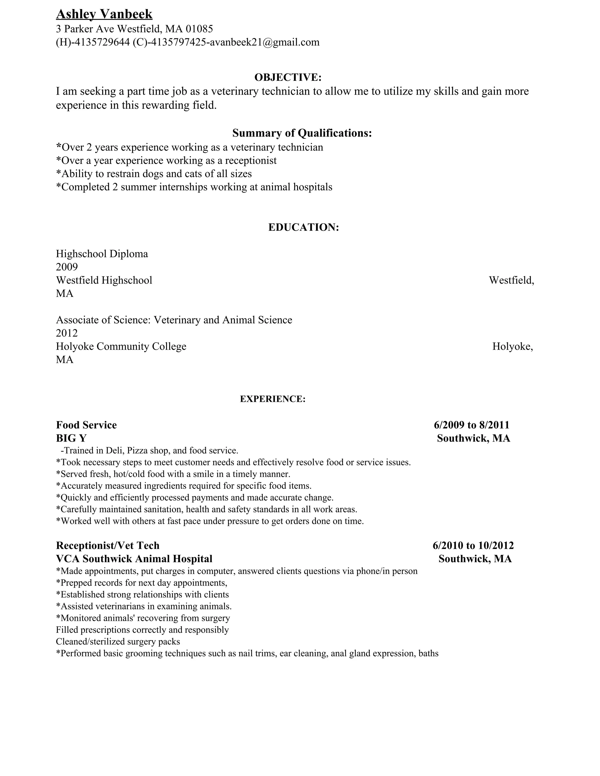 ashresume | PDF | Veterinary Medicine | Pets