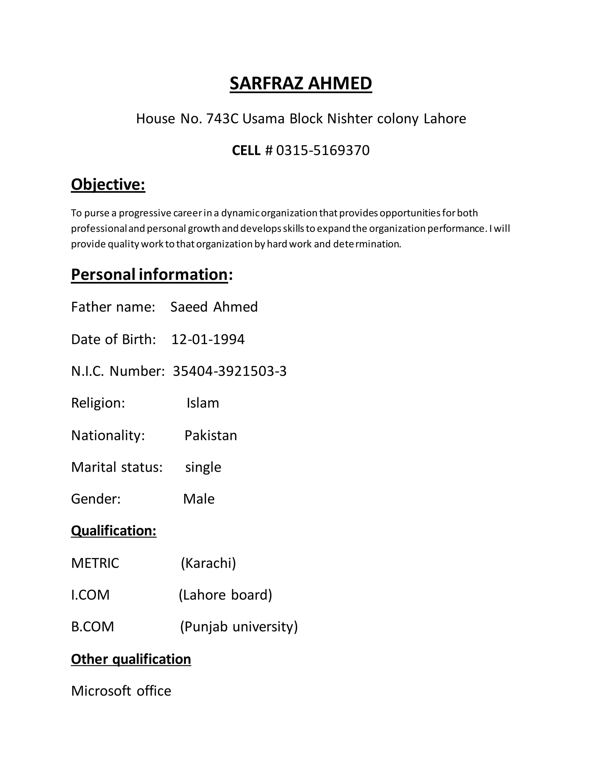 sarfraz virk cv | DOCX