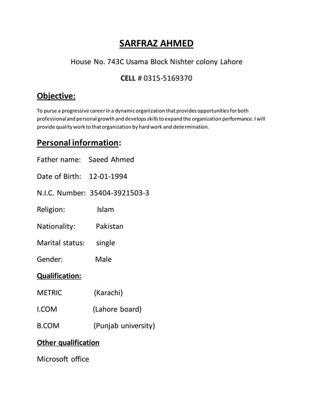 sarfraz virk cv | DOCX