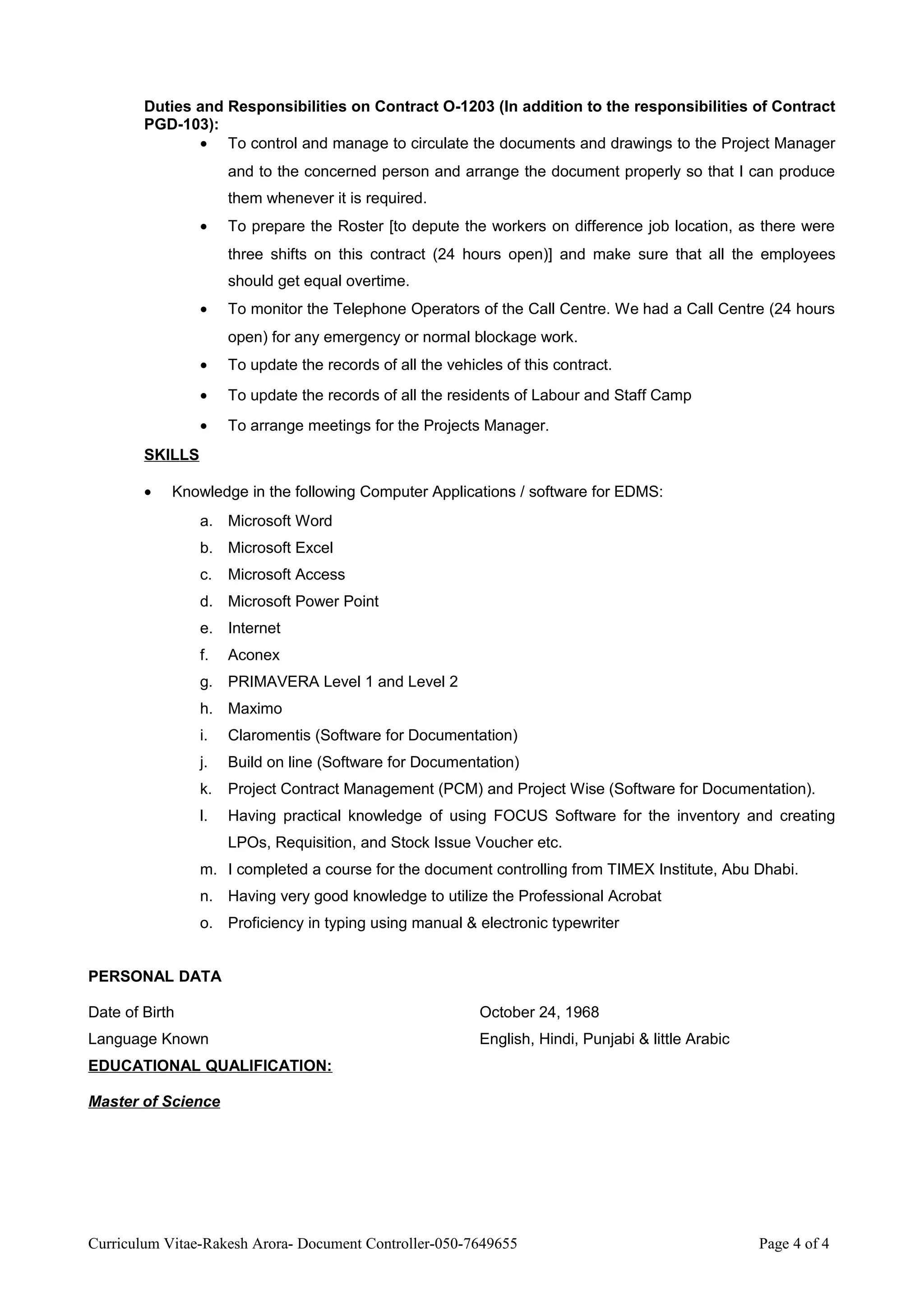 Curriculum Vitae-Senior Document Controller-Total 18.5 Years UAE ...