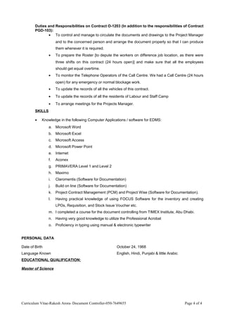 Curriculum Vitae-Senior Document Controller-Total 18.5 Years UAE Experience (4.5 yrs-Oil & Gas ...