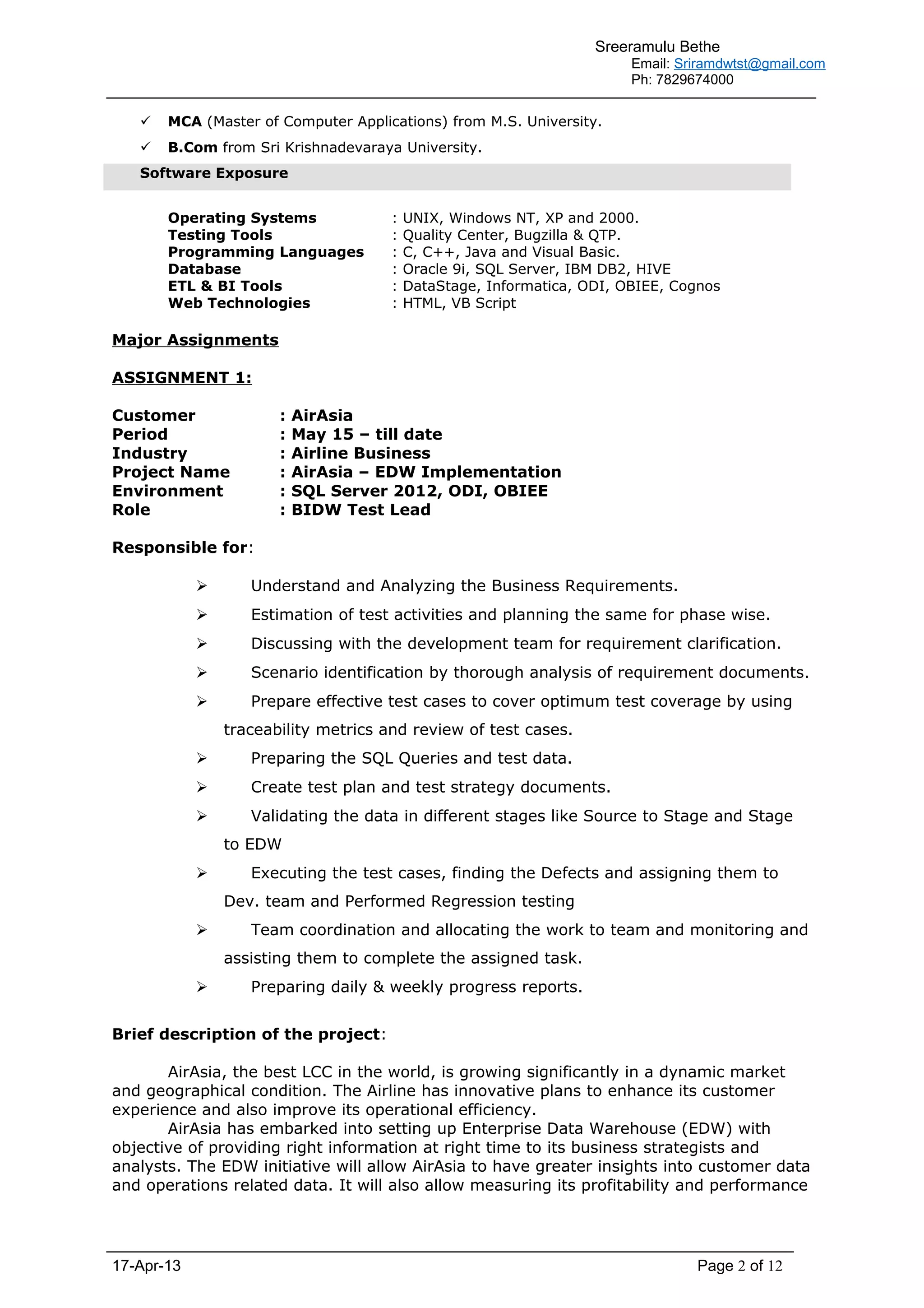 DWBI Testing Profile | DOC