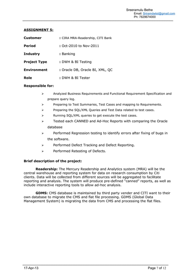 DWBI Testing Profile | PDF
