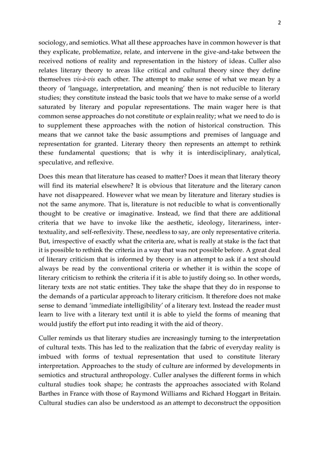 Jonathan Culler on Literary Theory | DOCX