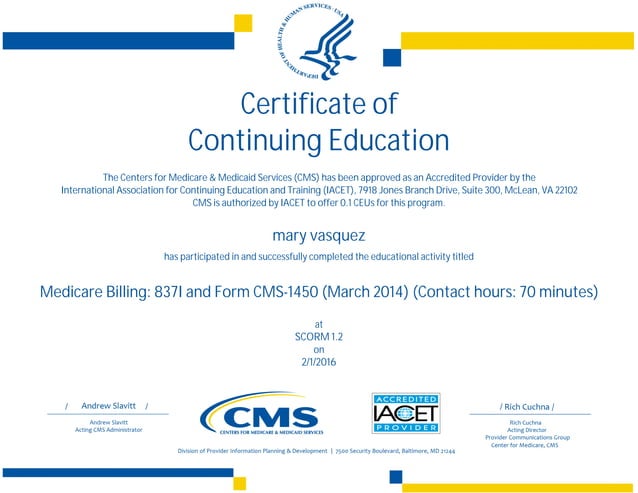 837I and Form CMS-1450 certificate | PDF
