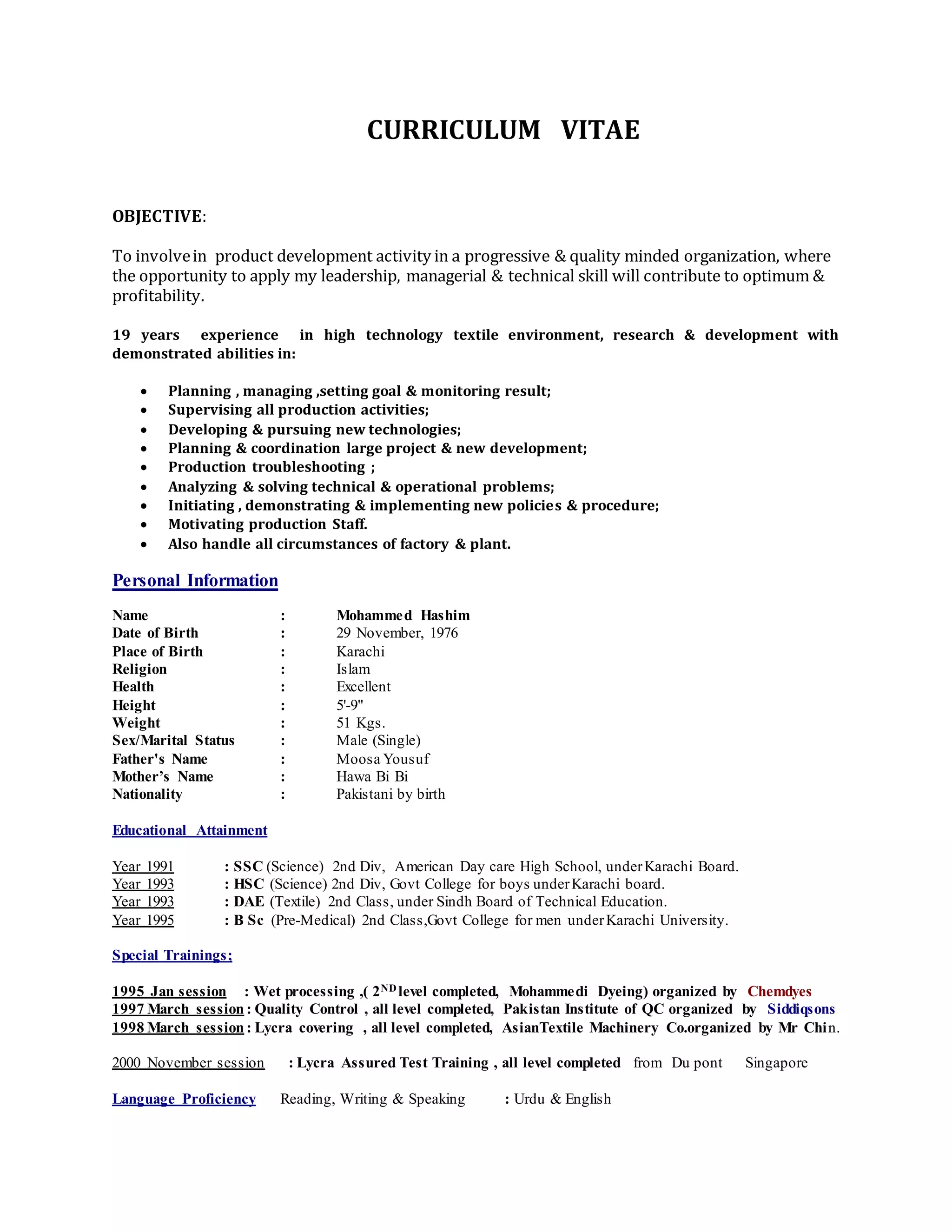 CURRICULUM VITAE (MOHAMMED HASHIM) | PDF