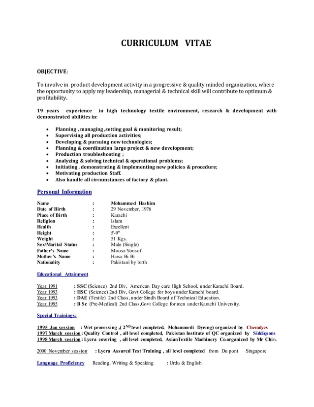 CURRICULUM VITAE (MOHAMMED HASHIM) | DOCX | Careers