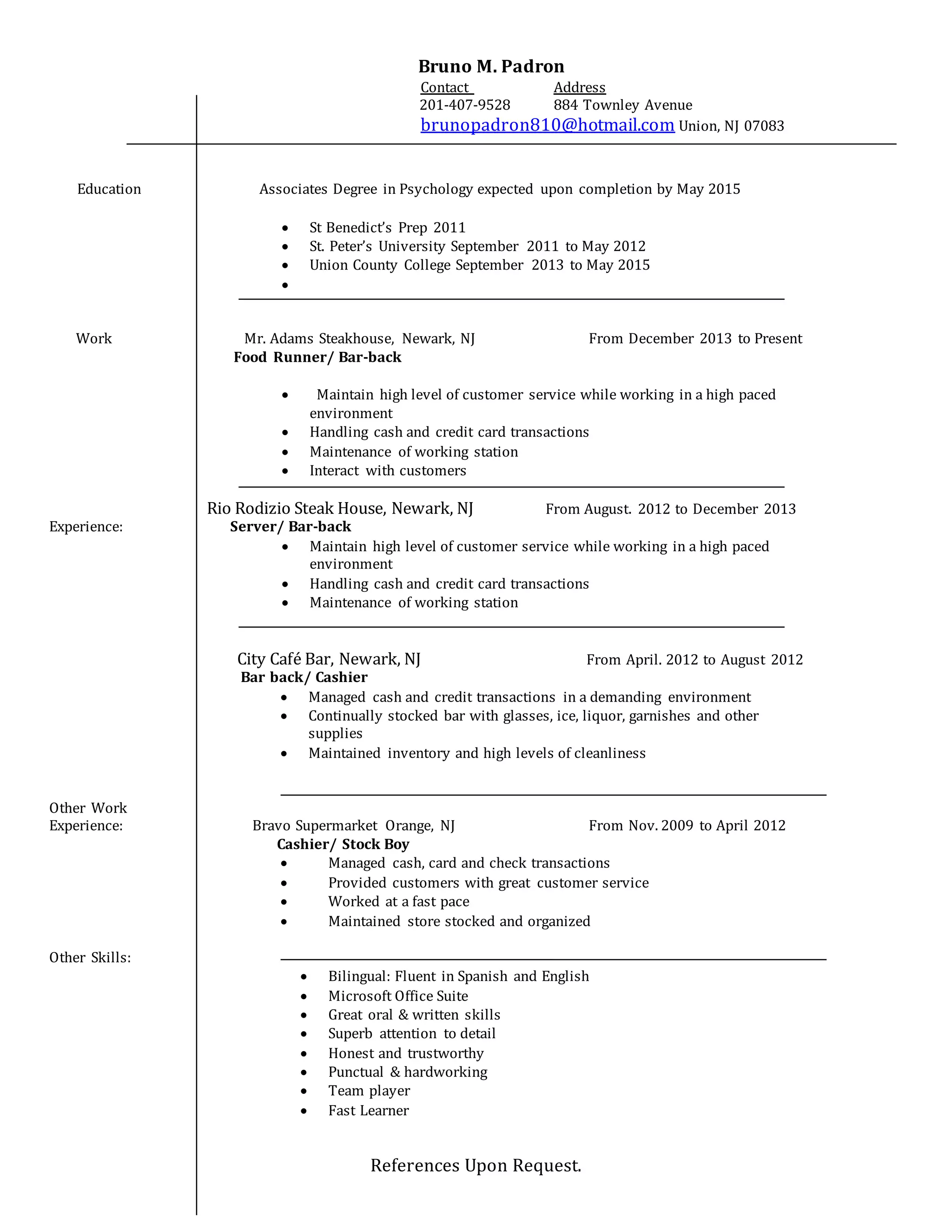 brunoresume | DOCX | Business | Business and Finance